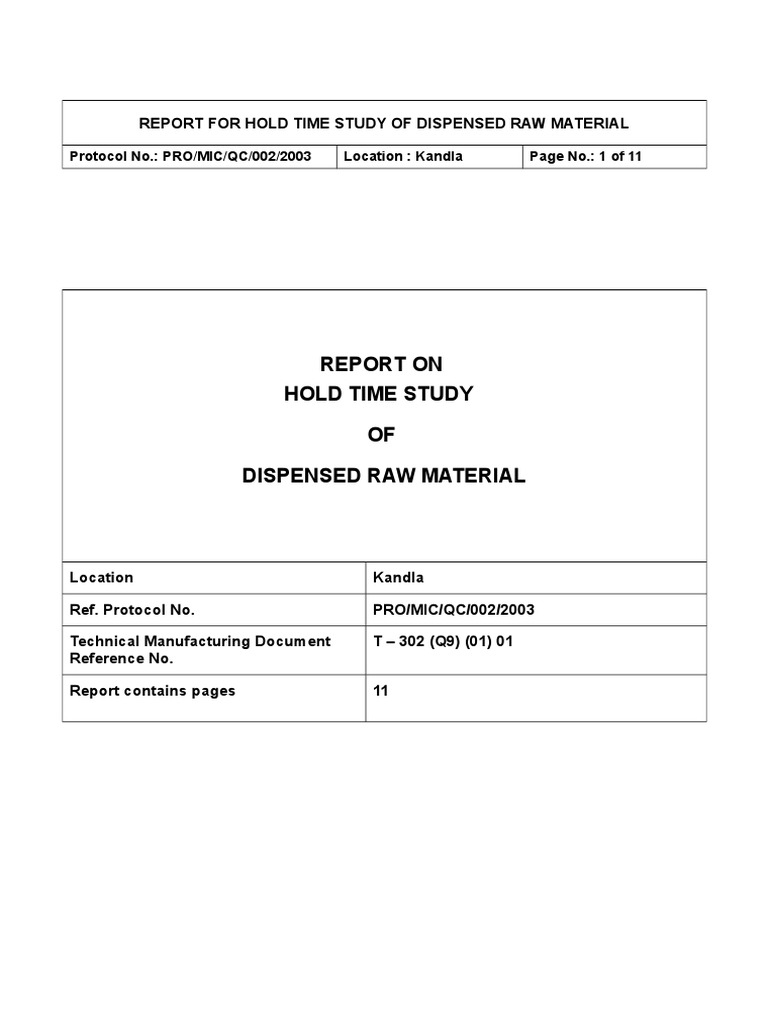 Hold Time Study Disp - Material Report | PDF | Microbiology | Biology