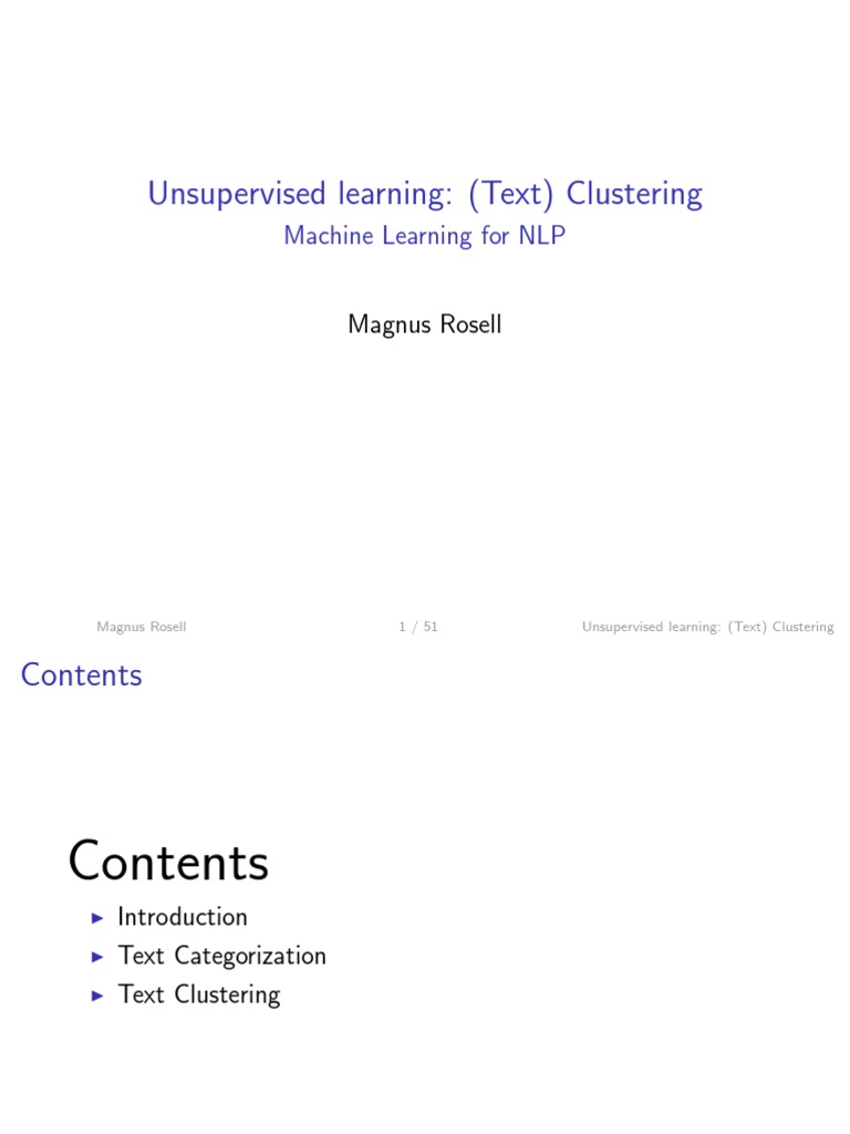 Unsupervised Learning Text Clustering Machine Learning For Nlp Pdf