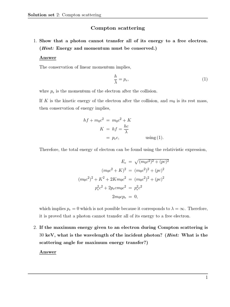Analysis of Compton Scattering: Deriving Key Relationships Between the Energies and Angles of ...