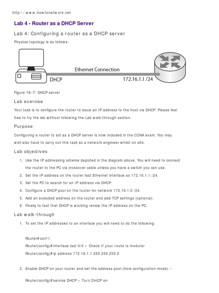 Lab 4 - Router As A DHCP Server | PDF | Ip Address | Router (Computing)