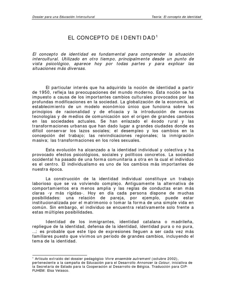 9 EL CONCEPTO DE IDENTIDAD.pdf | Sociedad | Interculturalismo