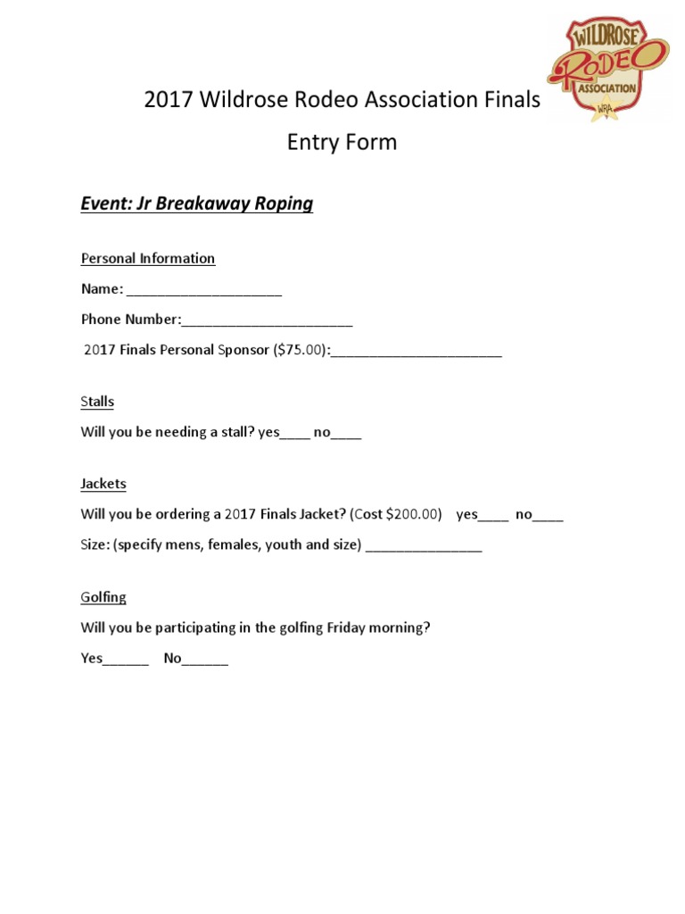 JR Breakaway Roping Form | PDF