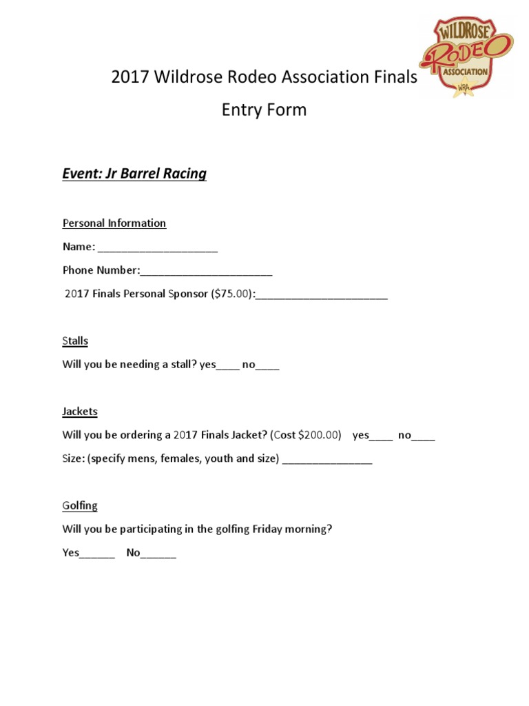 Jr Barrel Racing Entry Form 2017 | PDF | Sports & Recreation