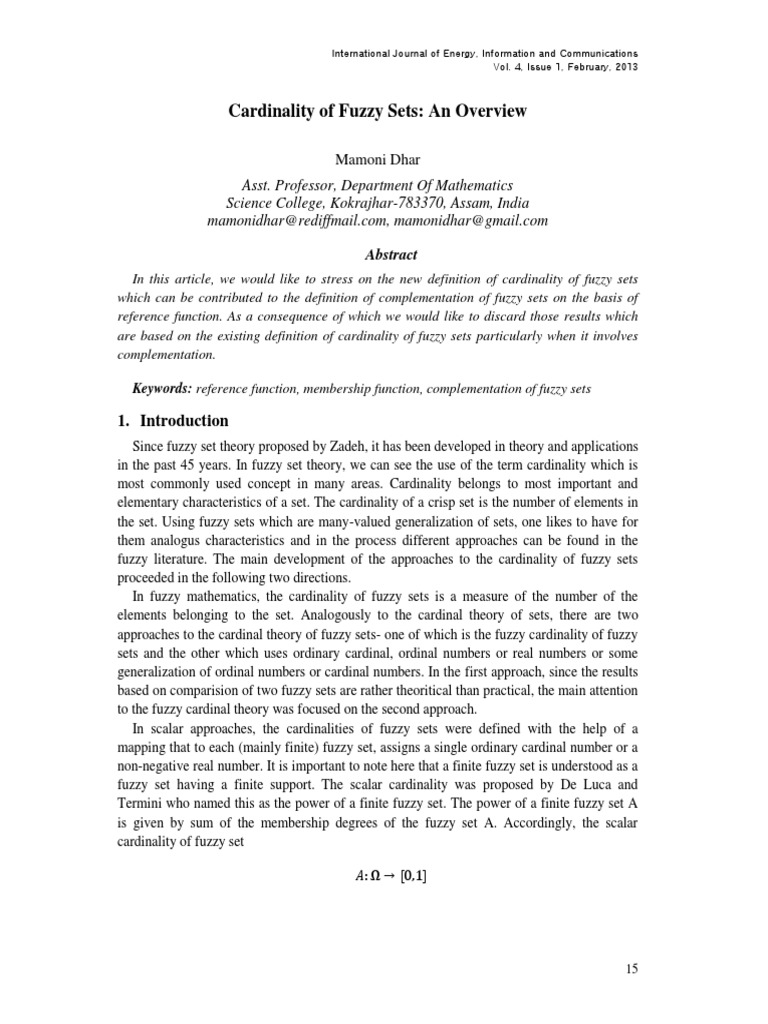 Cardinality of Fuzzy Sets: An Overview | PDF | Fuzzy Logic | Logic