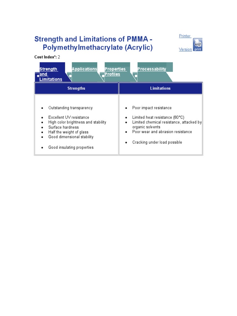Strength and Limitations of PMMA | PDF