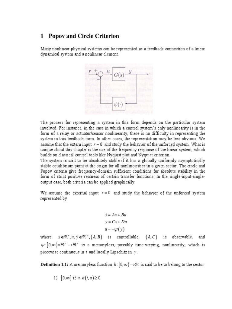 04-Popov and Circle Criterion PDF | PDF