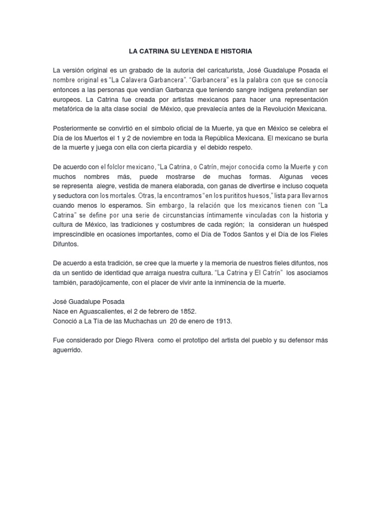 La Catrina y Su Leyenda | PDF