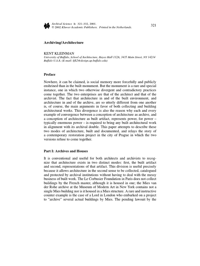 Kleinman PDF | PDF | Archive | Architect