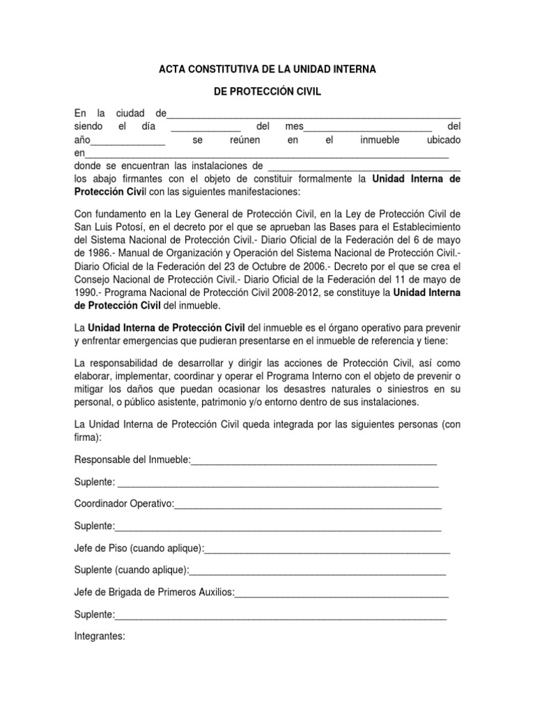 Acta Constitutiva de La Unidad Interna PDF | PDF | Defensa Civil | Gobierno