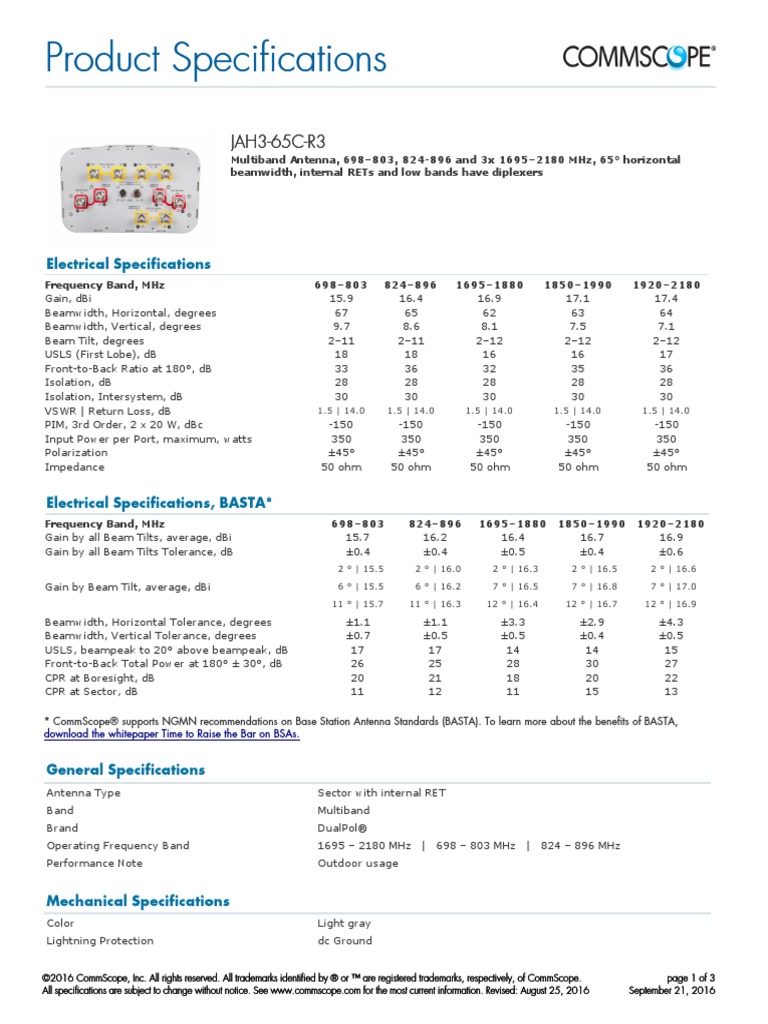Commscope Jah3 65c r3 (Pentabanda) | PDF | Antenna (Radio) | Radio