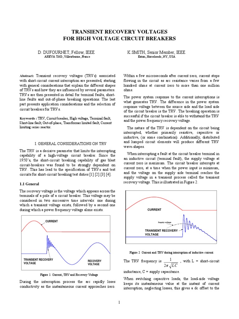 Analysis of Transient Recovery Voltages for High Voltage Circuit Breakers | PDF | Capacitor ...