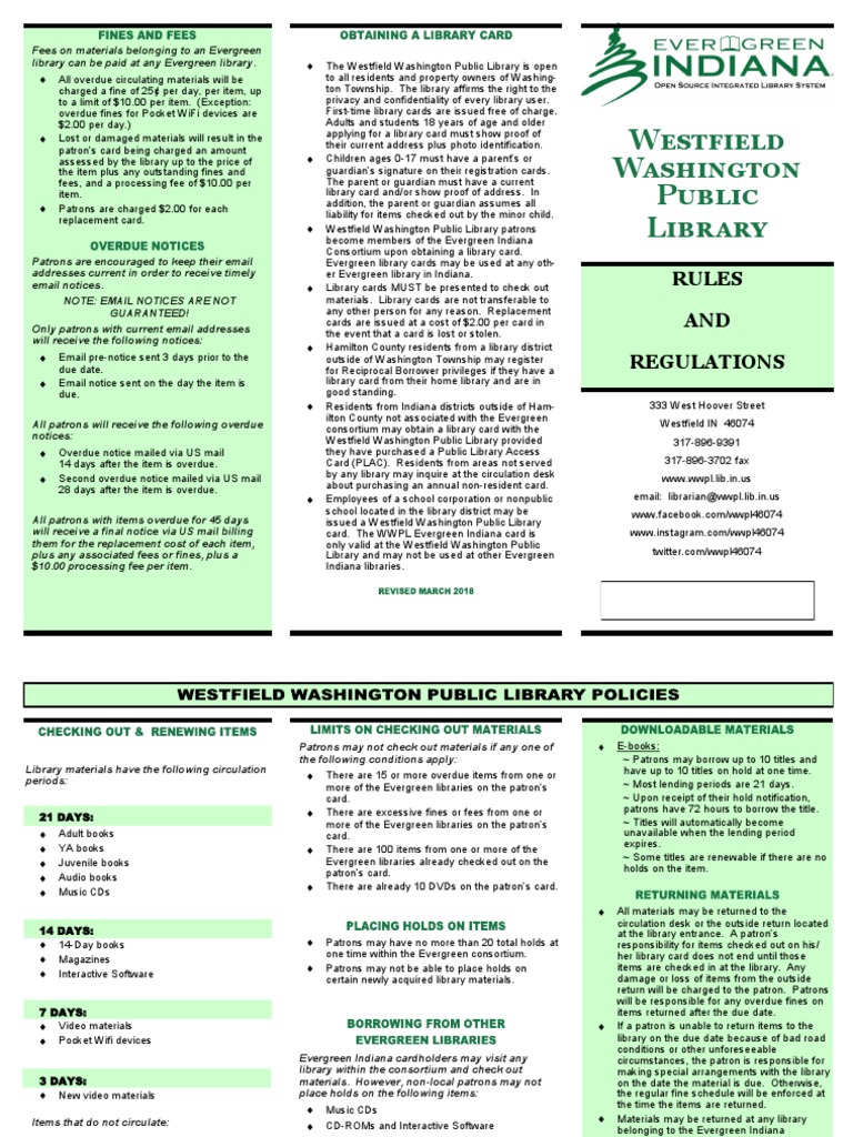 Westfield Washington Public Library: Rules AND Regulations | PDF ...