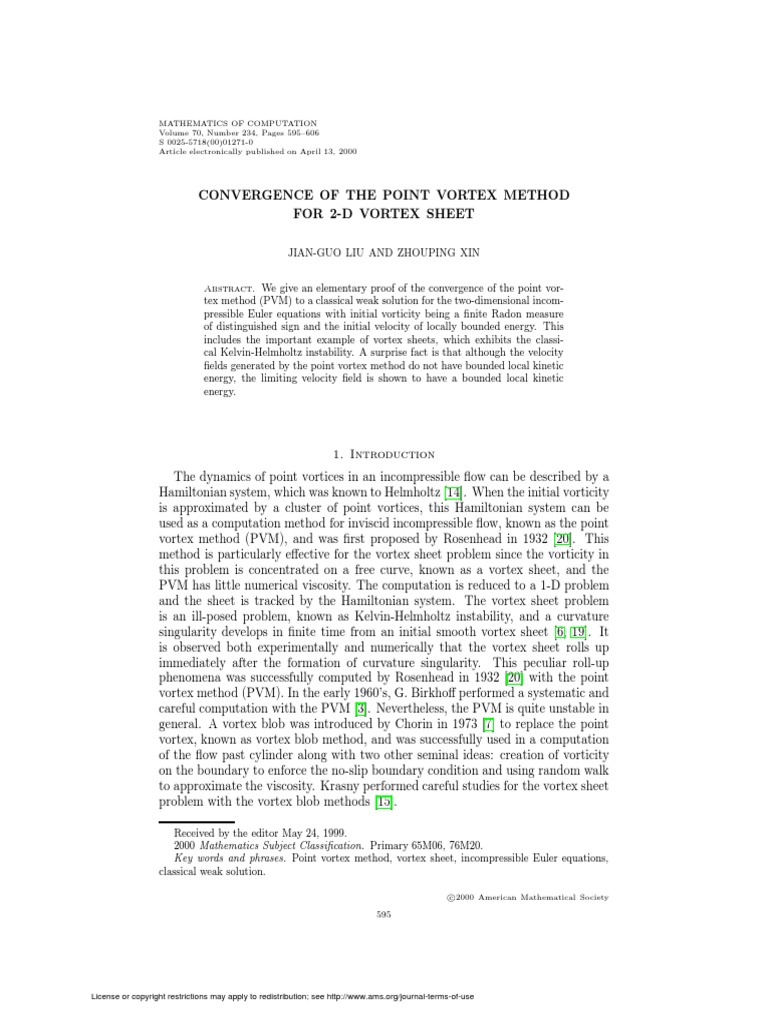 Convergence of The Point Vortex Method For 2-D Vortex Sheet | PDF | Vortices | Fluid Dynamics