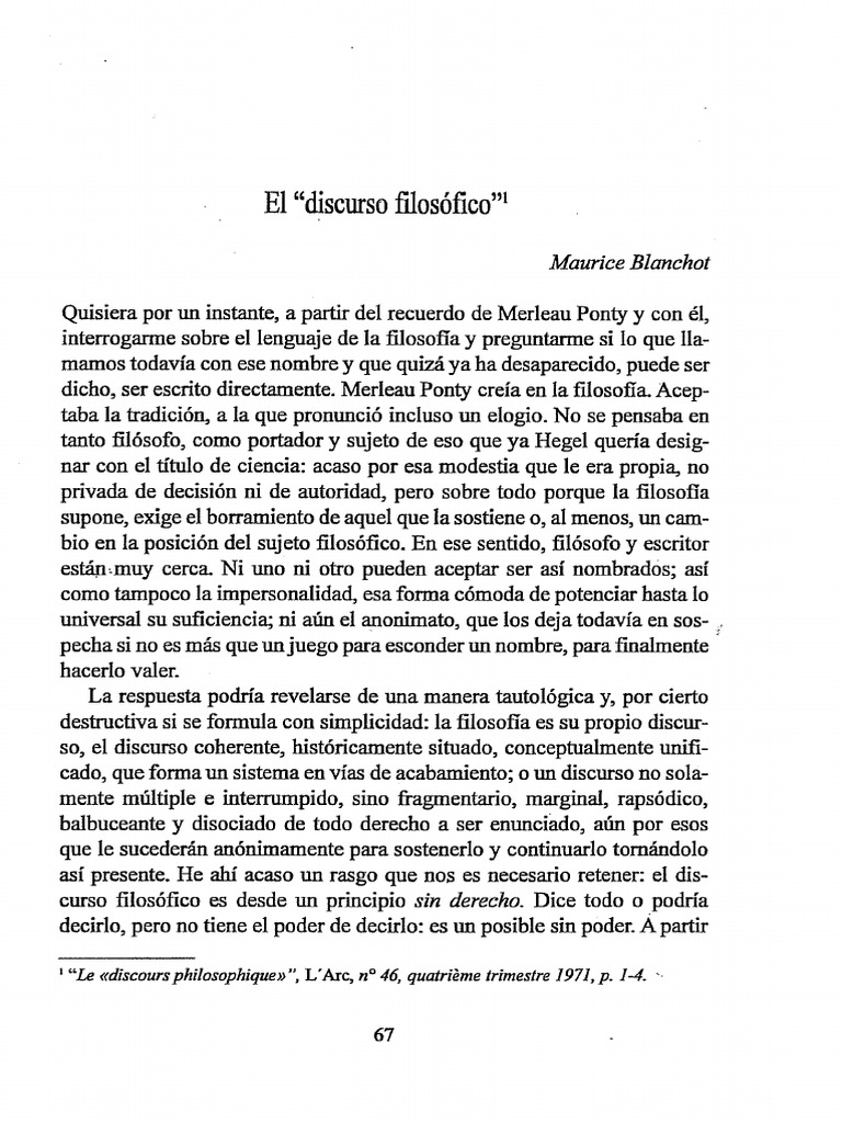 El Discurso Filosofico Blanchot PDF | PDF