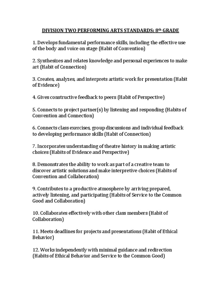 8th Grade Performing Arts Standards | PDF | Language Arts & Discipline ...