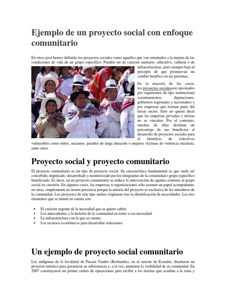 Ejemplo de Un Proyecto Social Con Enfoque Comunitario | PDF | La ...