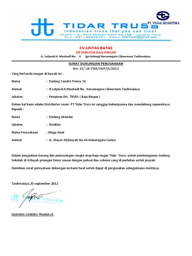 Contoh SRT Dukungan | PDF