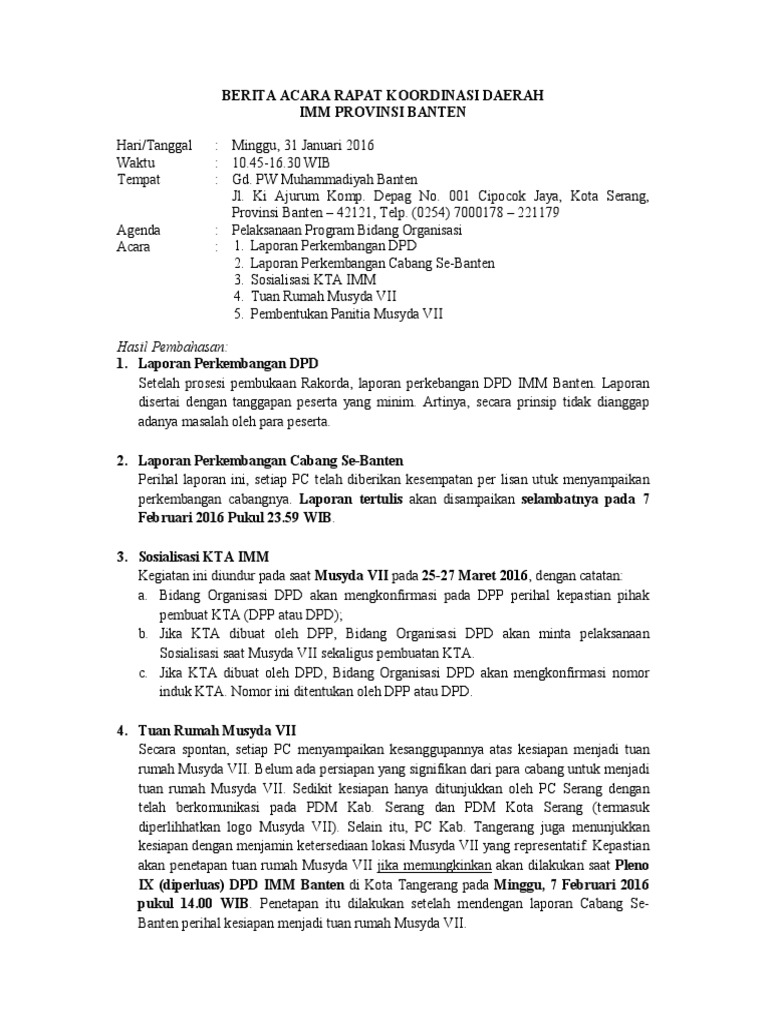 Rakorda IMM Banten 2016 | PDF