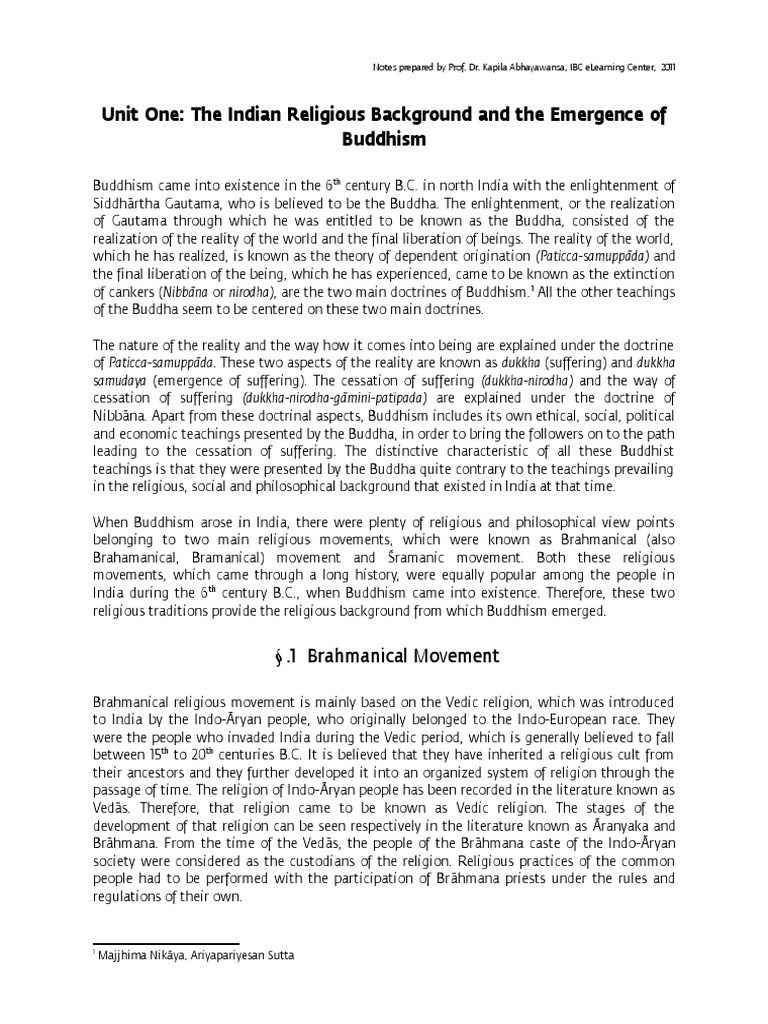 Unit One: The Indian Religious Background and The Emergence of Buddhism ...
