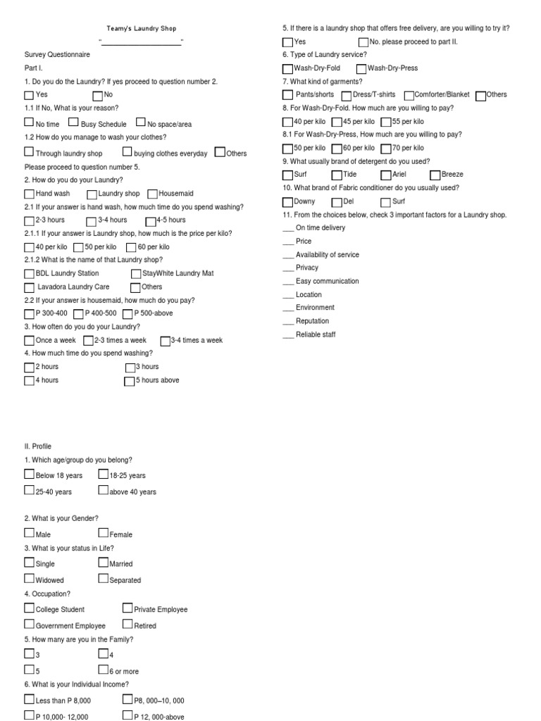 Survey Questionnaire PFS EDITED | PDF | Laundry | Clothing