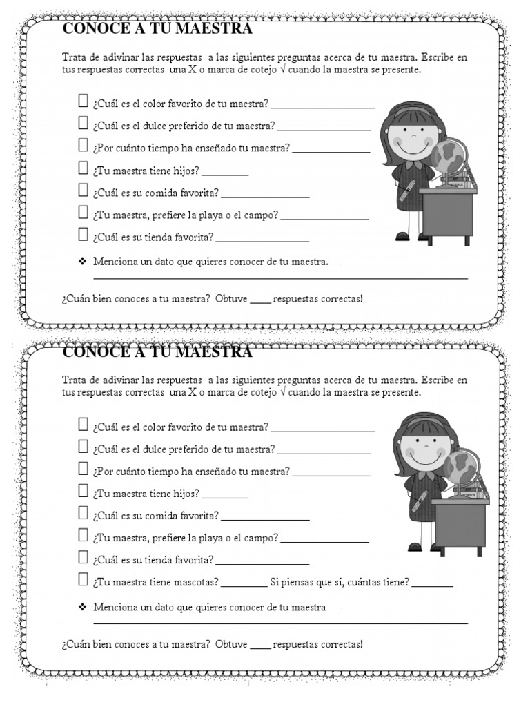 Conoce A Tu Maestra Formulario | PDF