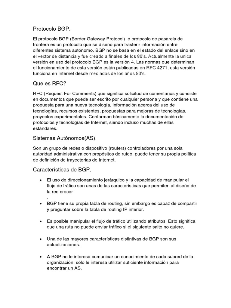 El Protocolo BGP | PDF | Protocolos de capa de red | Enrutador (Computación)
