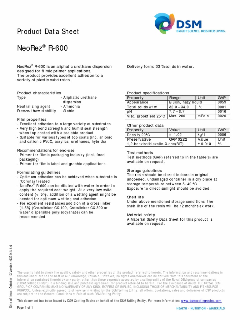 Neorez 600 | PDF | Adhesion | Solid