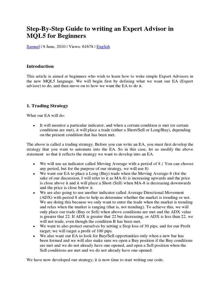 Step By Step Introduction Of Mql5 For Beginners Pdf Parameter Computer Programming Data Type 0121