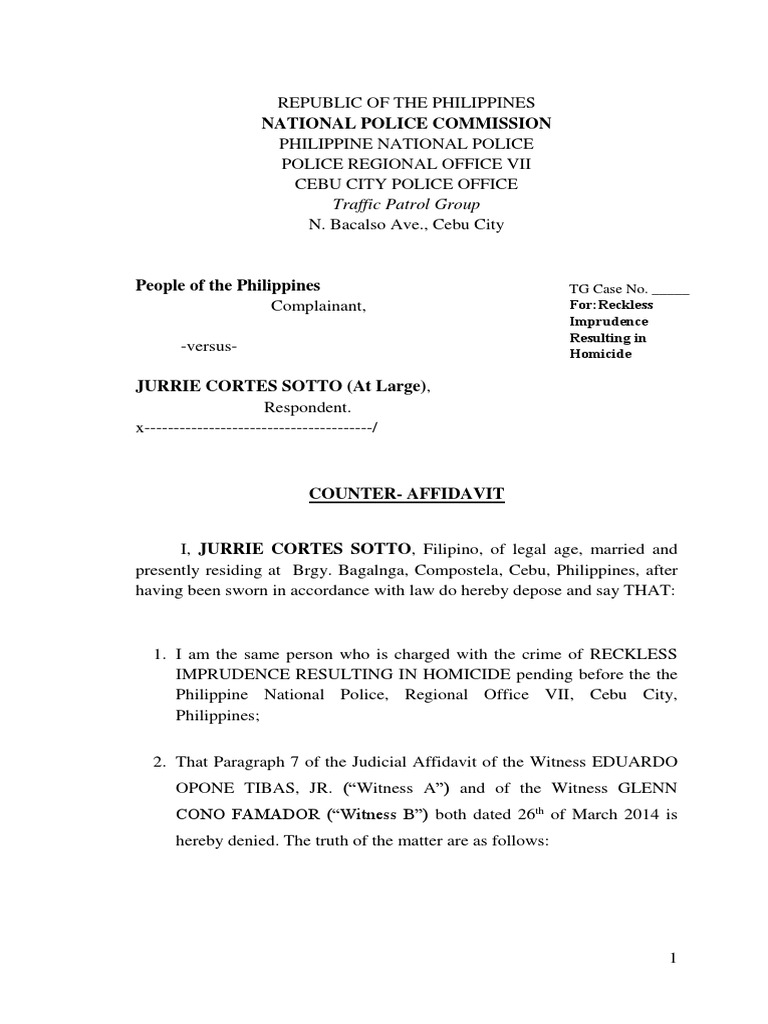 counter affidavit sample | Recklessness (Law) | Misconduct