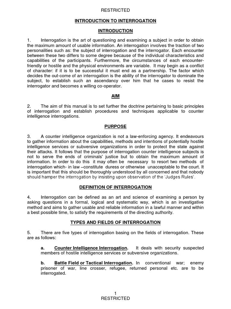 The Art Of Interrogation Principles Objectives And Techniques For