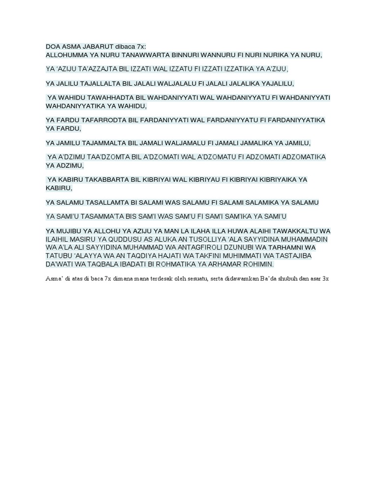 Doa Asma Jabarut | PDF