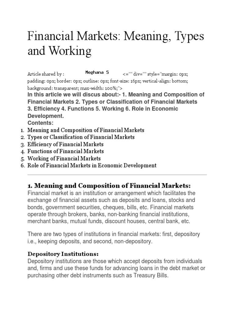 Financial Markets Meaning, Types and Working | PDF | Financial Markets ...