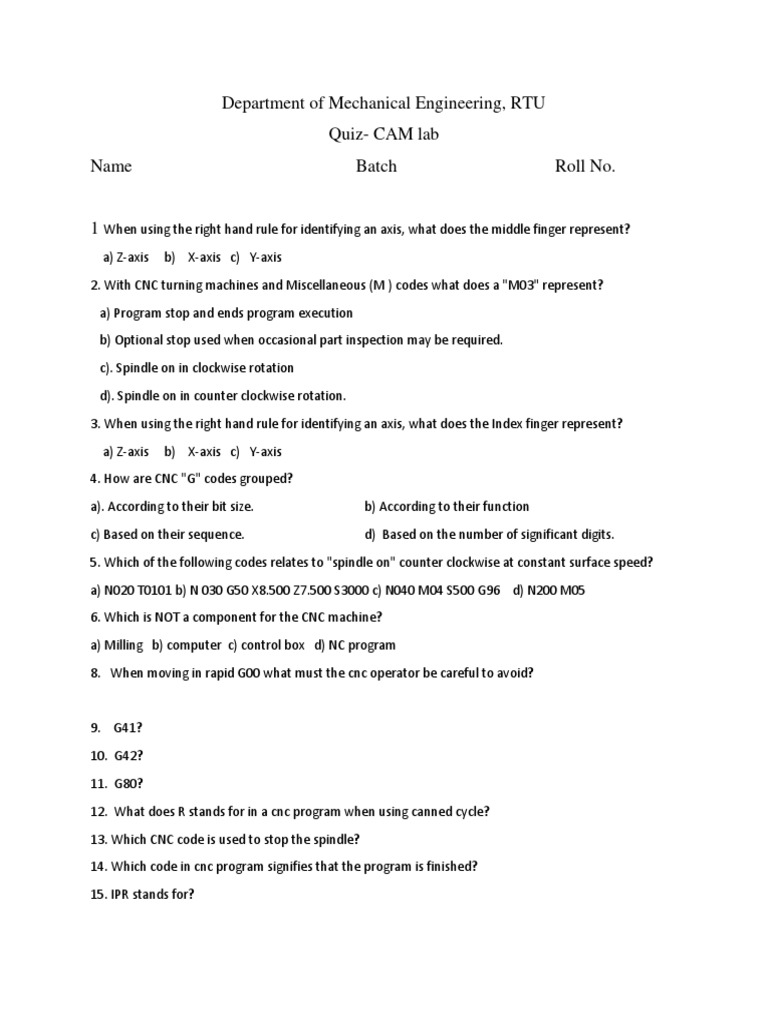 CNC Quiz | PDF | Computers