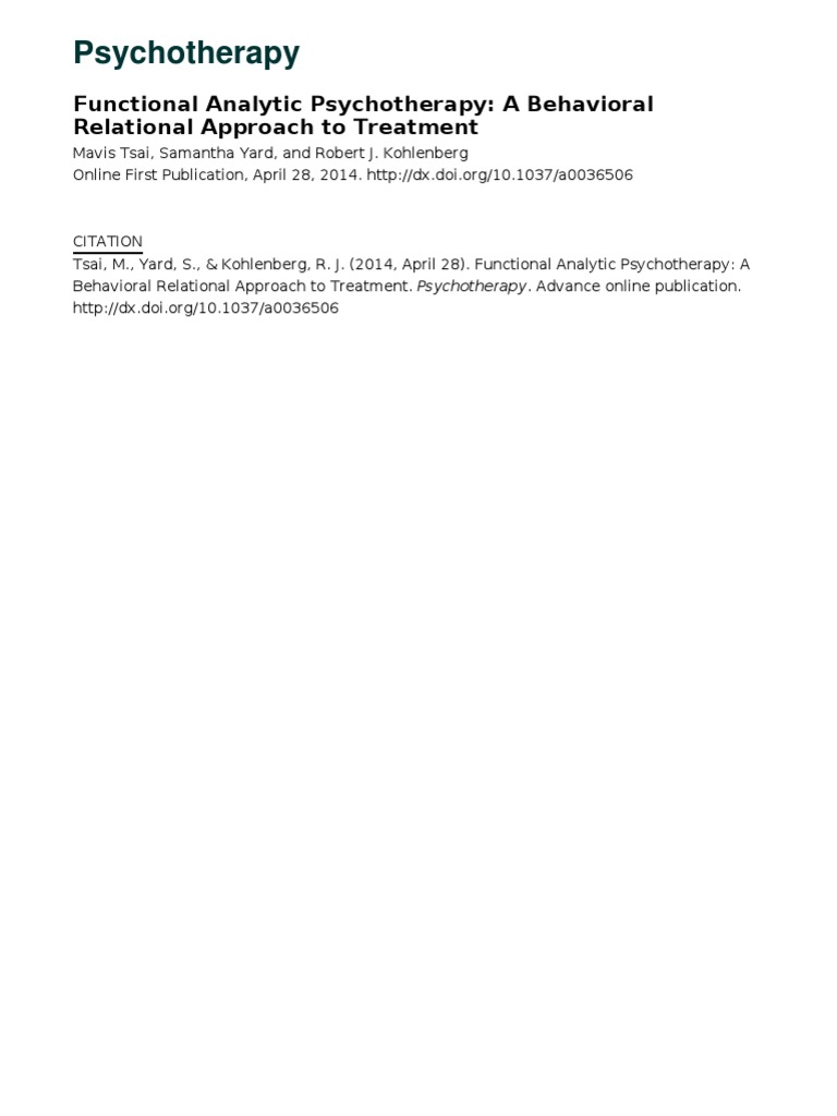 Functional Analytic Psychotherapy - A Behavioral Relational Approach To ...