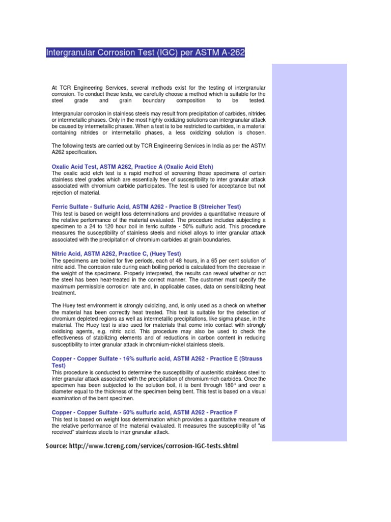 ASTM A262 Intergranular Corrosion Tests | PDF | Corrosion | Steel