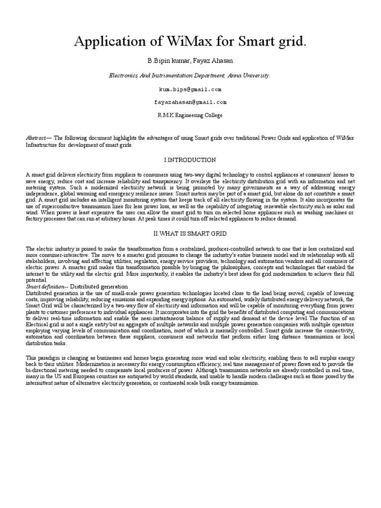Application of WiMax For Smart Grid | PDF | Smart Grid | Electrical Grid