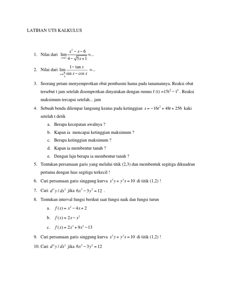 Latihan Uts Kalkulus | PDF