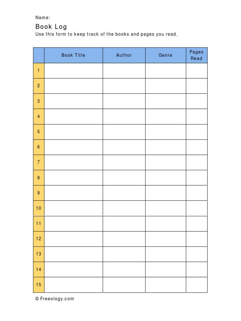 Book Log: Name: Use This Form To Keep Track of The Books and Pages You ...