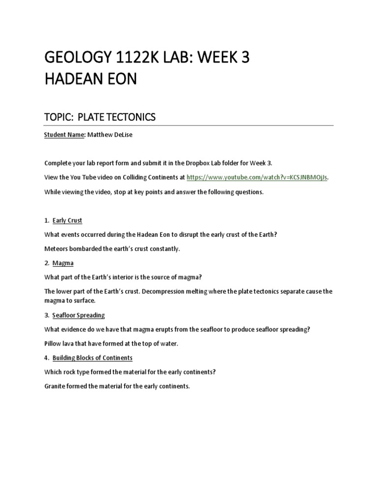 Hadean Eon: Plate Tectonics Lab | PDF | Plate Tectonics | Crust (Geology)