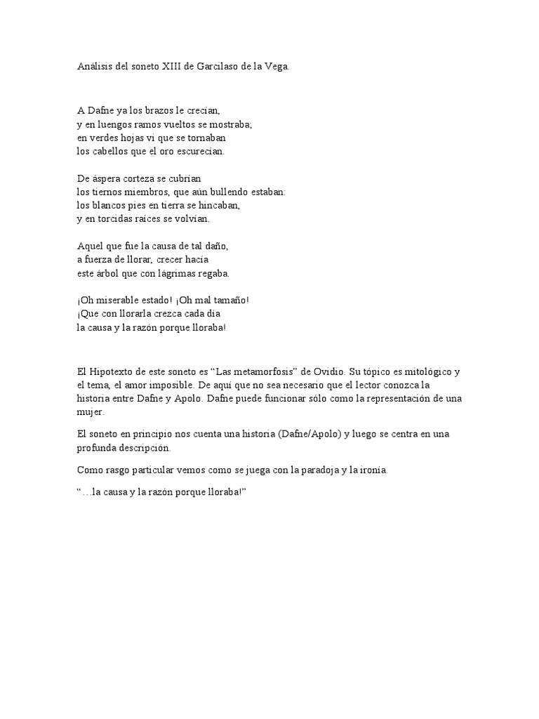 Análisis Del Soneto XIII de Garcilaso de La Vega | PDF
