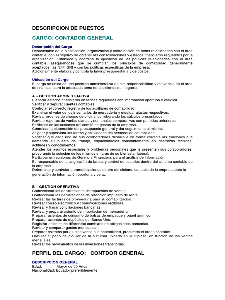 Funciones del Contador General | PDF | Contabilidad | Contabilidad y ...