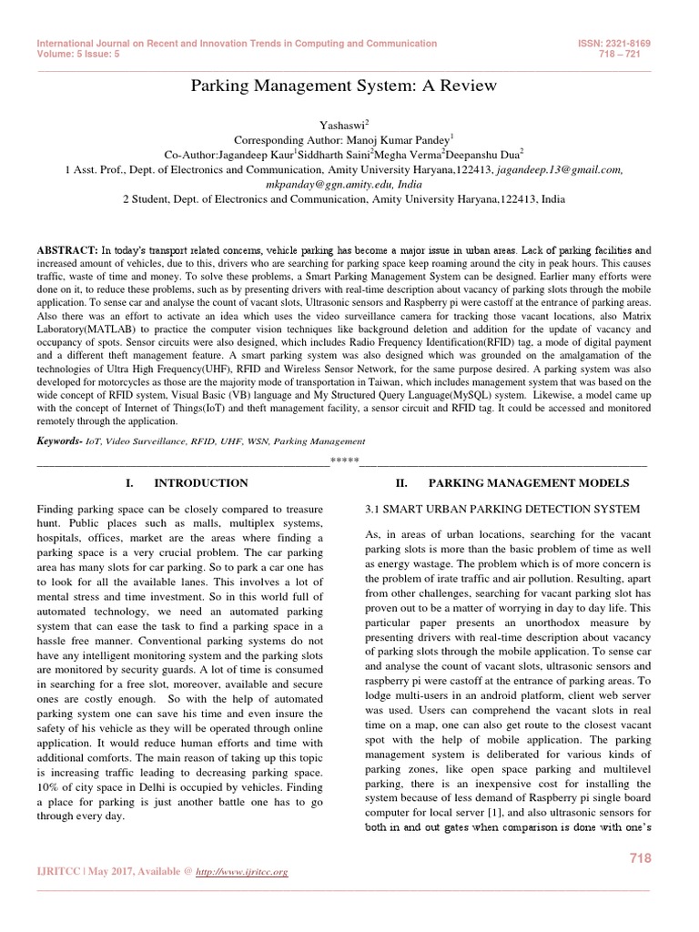 Parking Management System: A Review | PDF | Parking | Internet Of Things