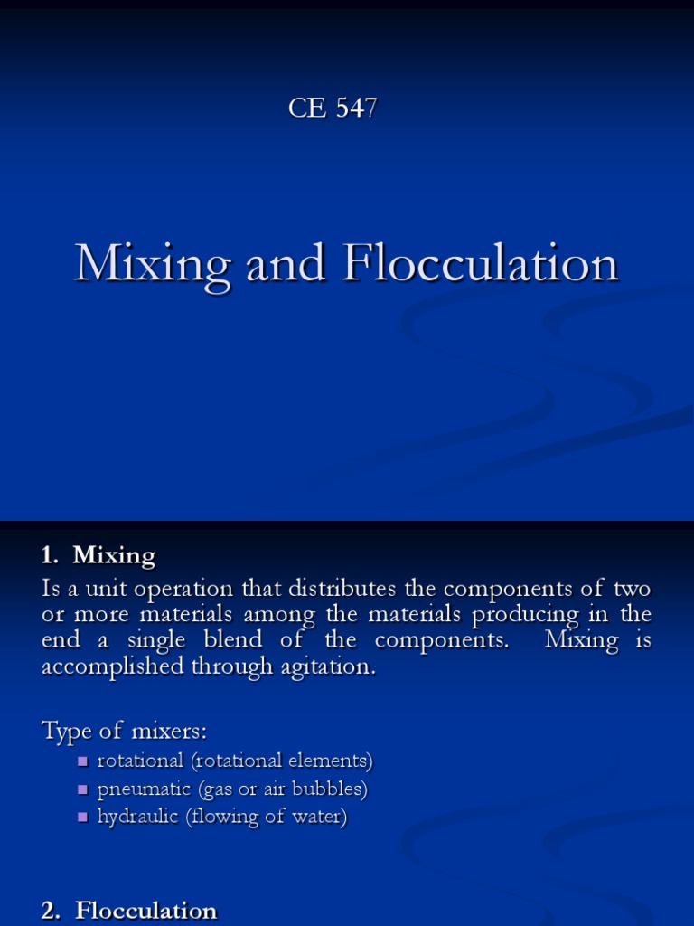 Mixing and Flocculation | PDF | Mechanical Engineering | Applied And ...