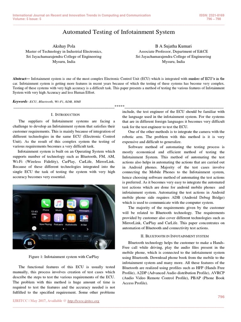 Automated Testing of Infotainment System | PDF | Android (Operating ...