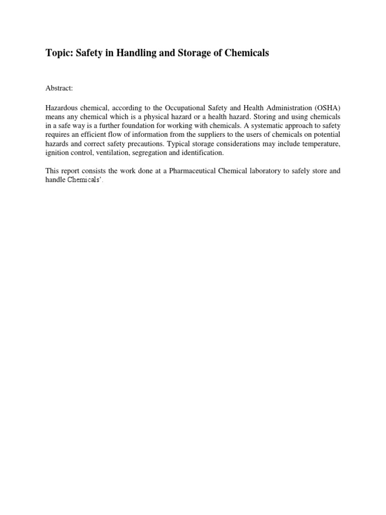 Safety in Handling and Storage of Chemicals | PDF