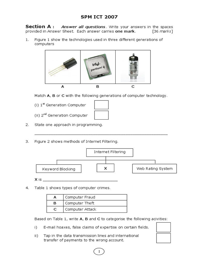 SPM ICT 2007 Section A:: Answer All Questions. Write Your Answers in ...