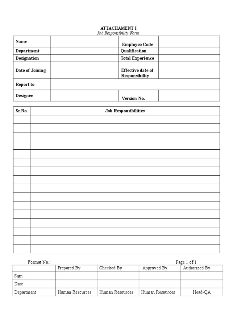 Annexure 01 Job Responsbility Form | PDF