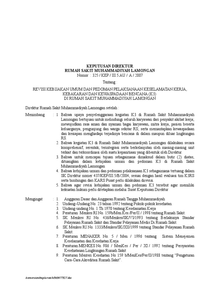 325 Rev - k3 - Pedoman Dan Kebijakan Umum K3 | PDF | Kesehatan Holistik