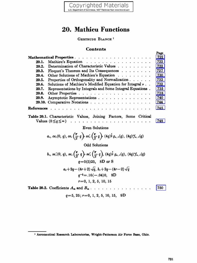 Mathieu Functions | PDF | Integer | Equations