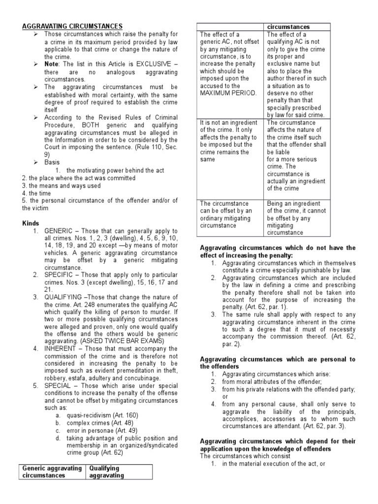 Aggravating Circumstances | PDF | Sentence (Law) | Crime & Violence